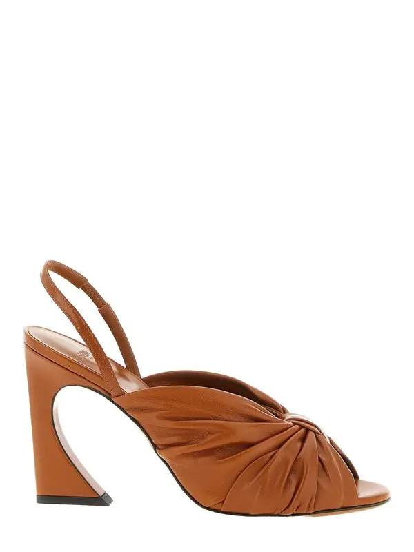 Fendi Arco Slingback Heels In Shiny Nappa Leather - Brown