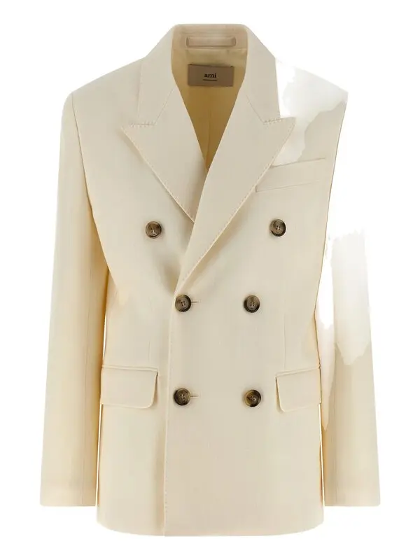 Ami Double-breasted Wool Blazer - White