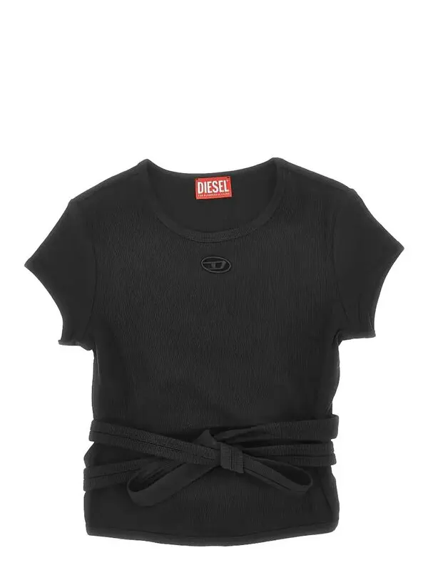DIESEL® Ribbed T-shirt With Belt Detail - Black