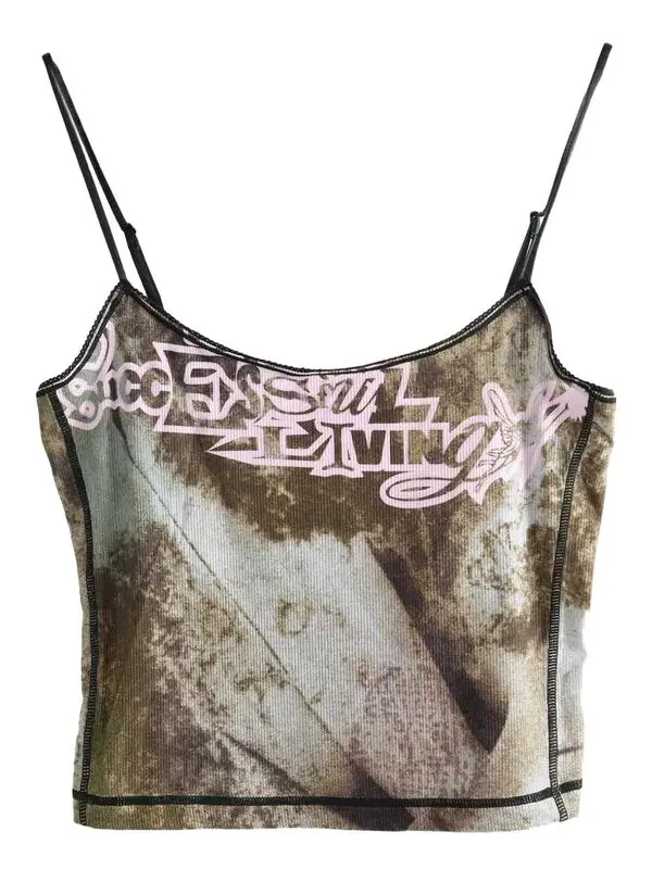 DIESEL® Graphic Print Top With Thin Shoulder Straps - Brown