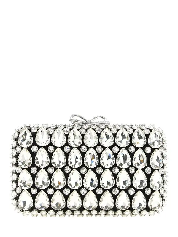 SELF-PORTRAIT Embellished Satin Clutch With Bow Detail - Black