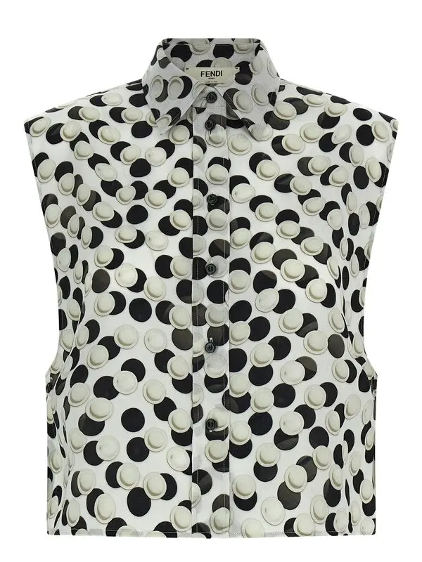 Fendi Jacquard Polka Dot Silk Cropped Shirt - Multicolor