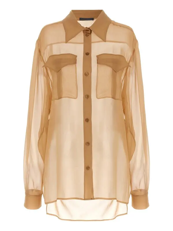 Alberta Ferretti Sheer Silk Chiffon Shirt - Cream