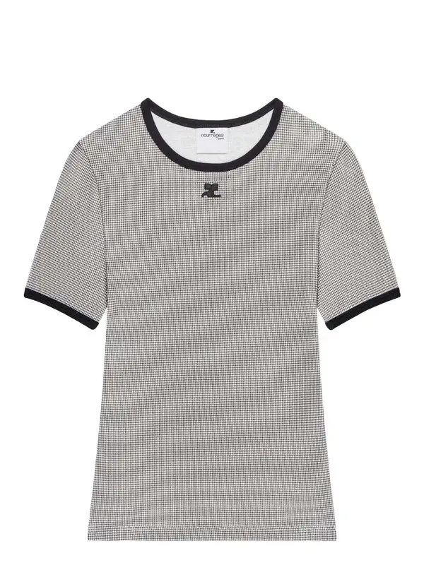 COURREGES Houndstooth T-shirt With Logo Detail - Gray
