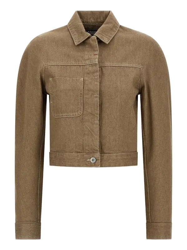 Jacquemus La Veste Ovalo Cargo Cotton Denim Jacket - Cream