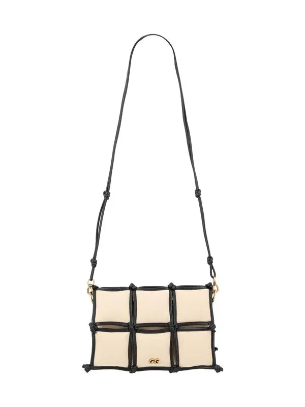 Cult Gaia Woven Canvas Shoulder Bag With Leather Trim - Cream