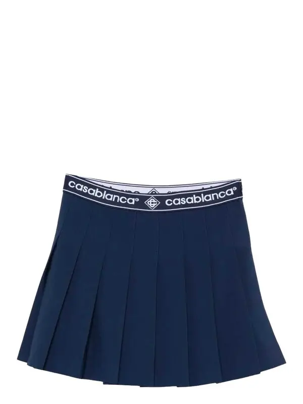 Casablanca Pleated Mini Skirt With Logo Band - Blue
