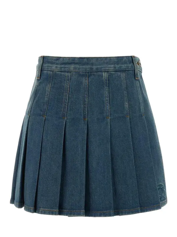 Burberry Stretch Denim Pleated Skirt - Blue
