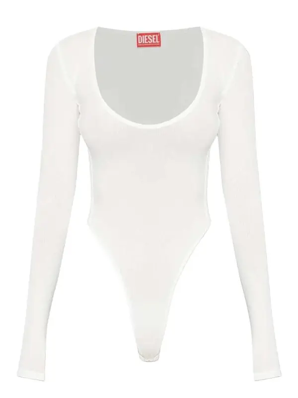 DIESEL® Ribbed Knit Long Sleeve Bodysuit - White