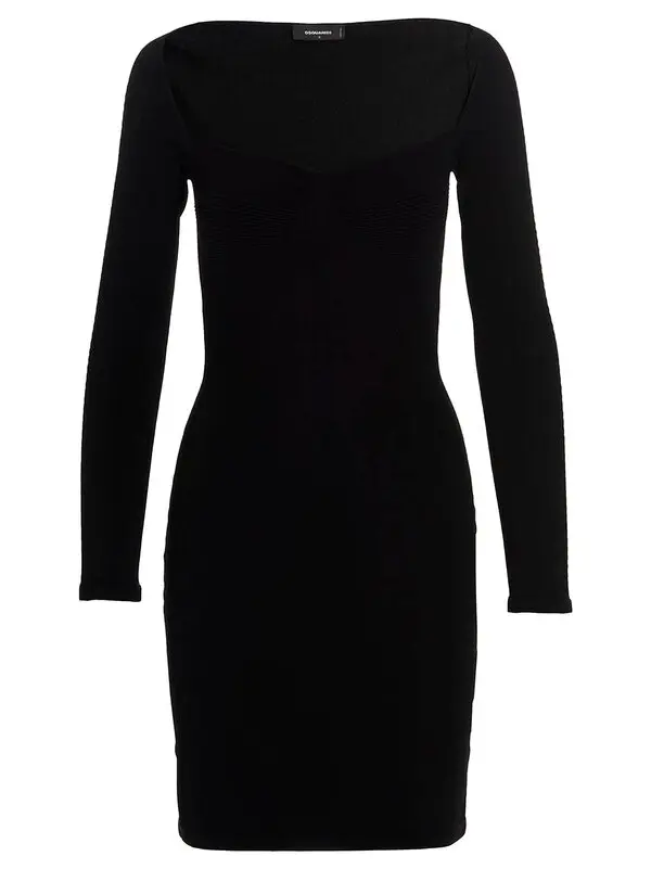 Dsquared2 Ribbed Viscose Blend Dress With Square Neckline - Black