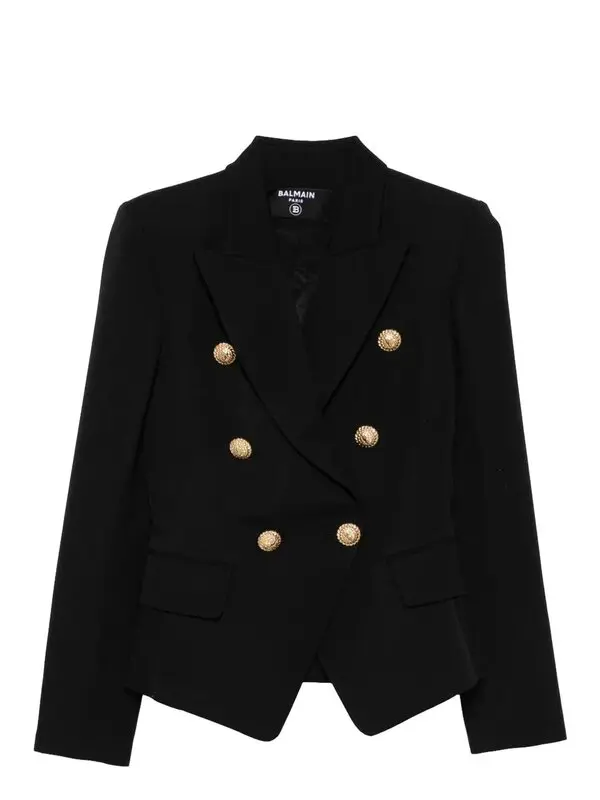 Balmain Double-breasted Wool Fitted Jacket - Black