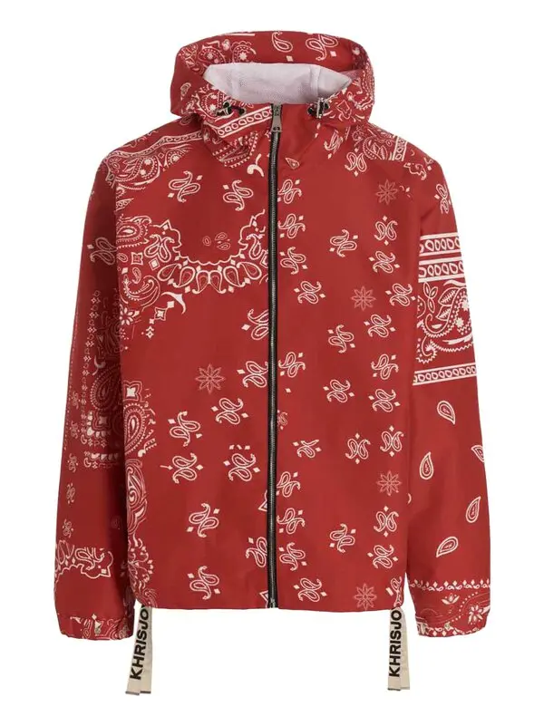 Khrisjoy Bandana Print Hooded Windbreaker Jacket - Red