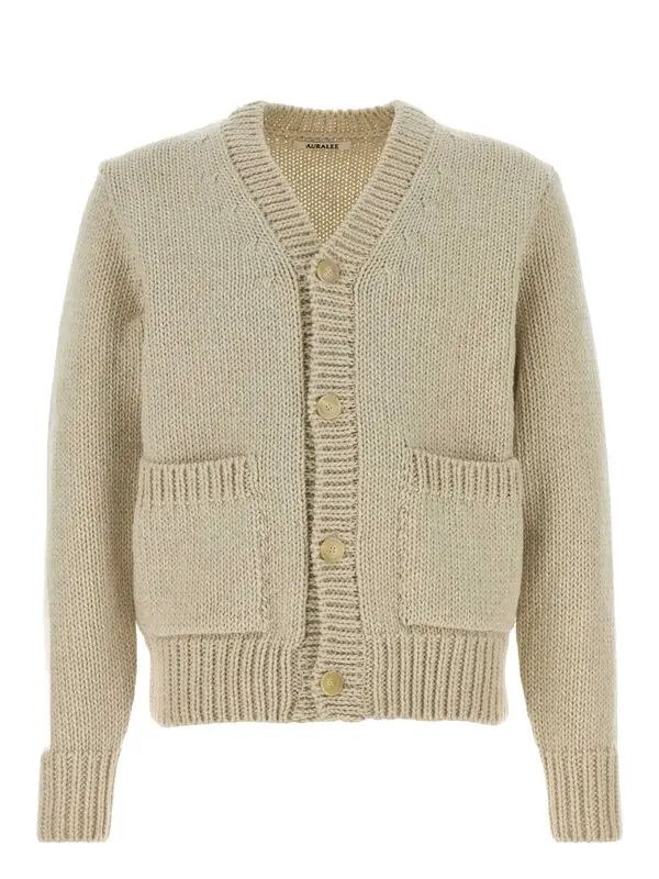 Auralee Sand Wool Blend Cardigan - Brown
