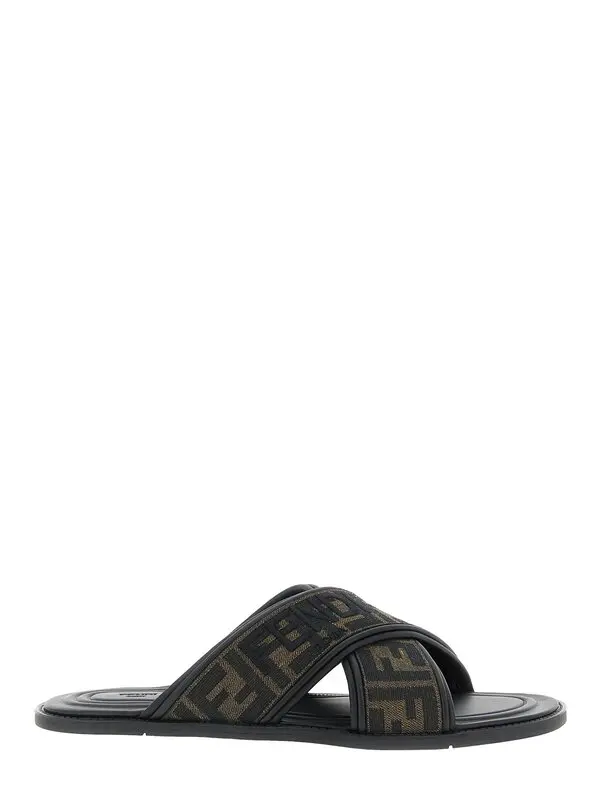 Fendi Logo Jacquard Slides - Black