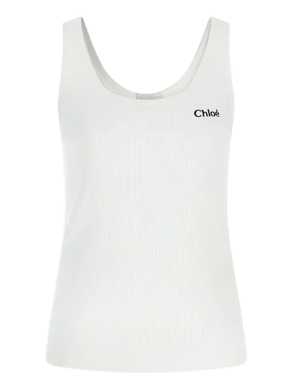 Chloé Ribbed Cotton Top With Logo Embroidery - White