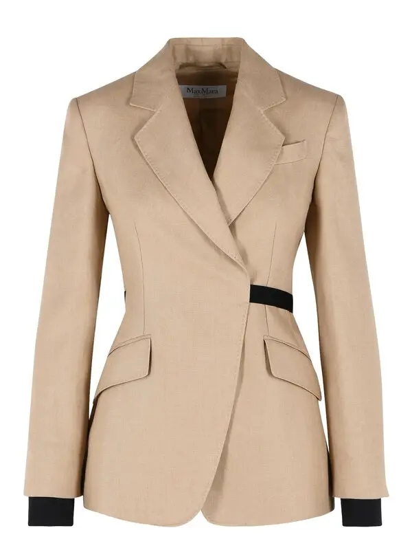 Max Mara Fionda Double-breasted Blazer In Pure Camel Linen - Cream
