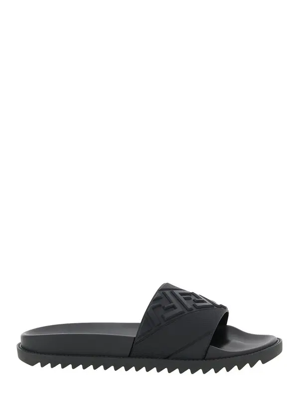 Fendi Diagonal Ff Logo Band Slides - Black