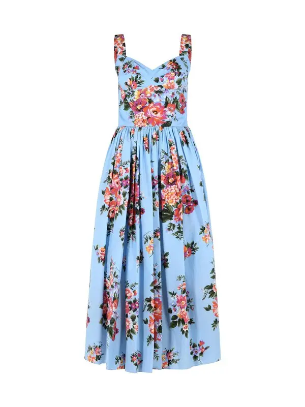 Dolce & Gabbana Floral Print Cotton Maxi Dress - Blue