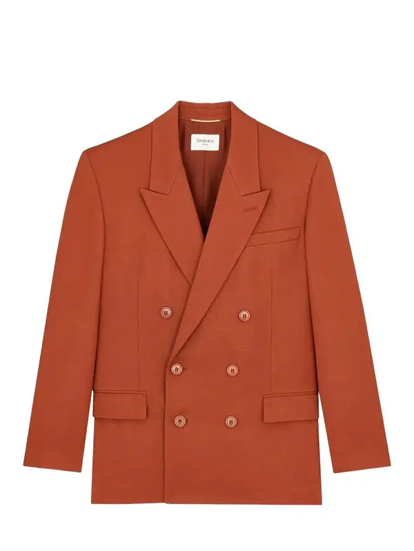 Saint Laurent Double-breasted Jacket In Wool Gabardine - Red