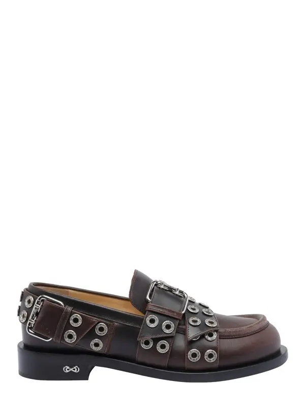 Mach & Mach Buckle Belt Vintage Loafers - Brown