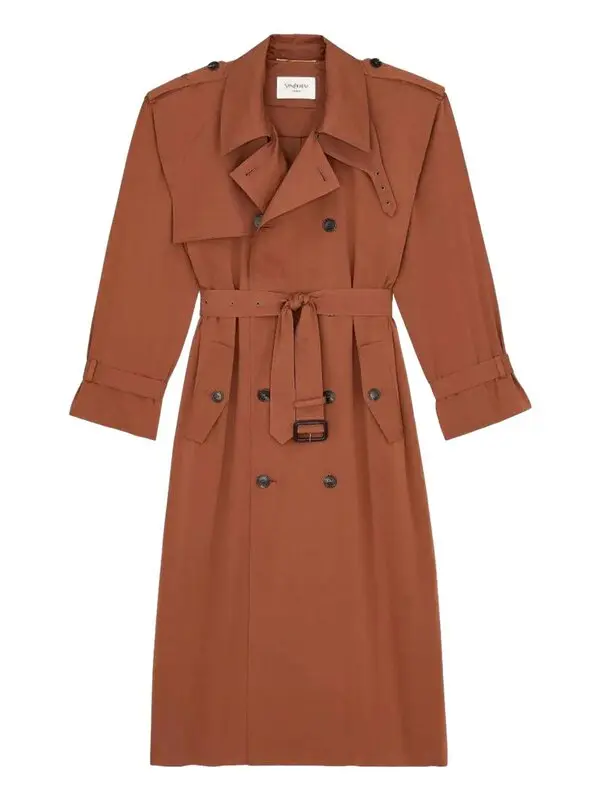 Saint Laurent Water-repellent Cotton And Silk Double-breasted Trench Coat - Brown