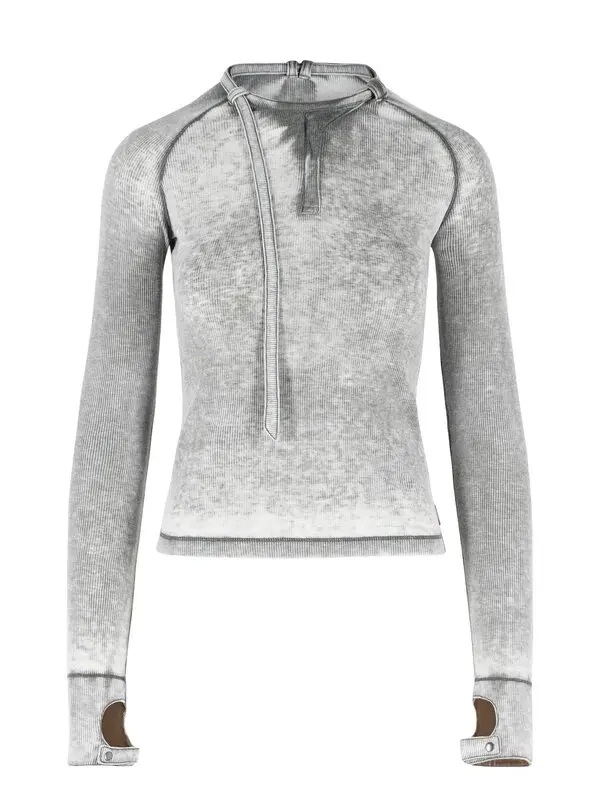 DIESEL® Ribbed Fitted Pullover With Partial Zip - Gray