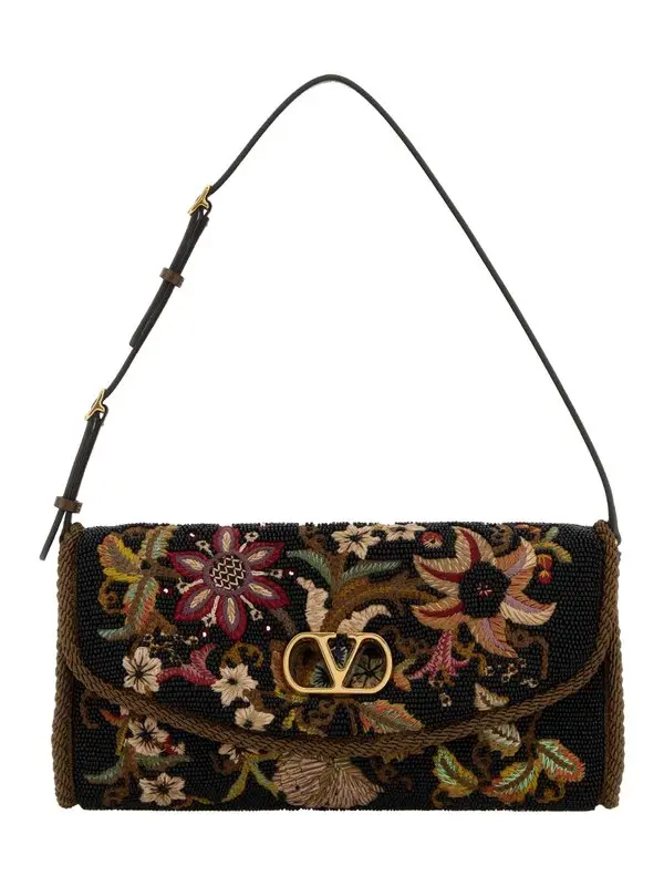 Valentino Garavani Embellished Fabric Vlogo Signature Shoulder Bag - Multicolor