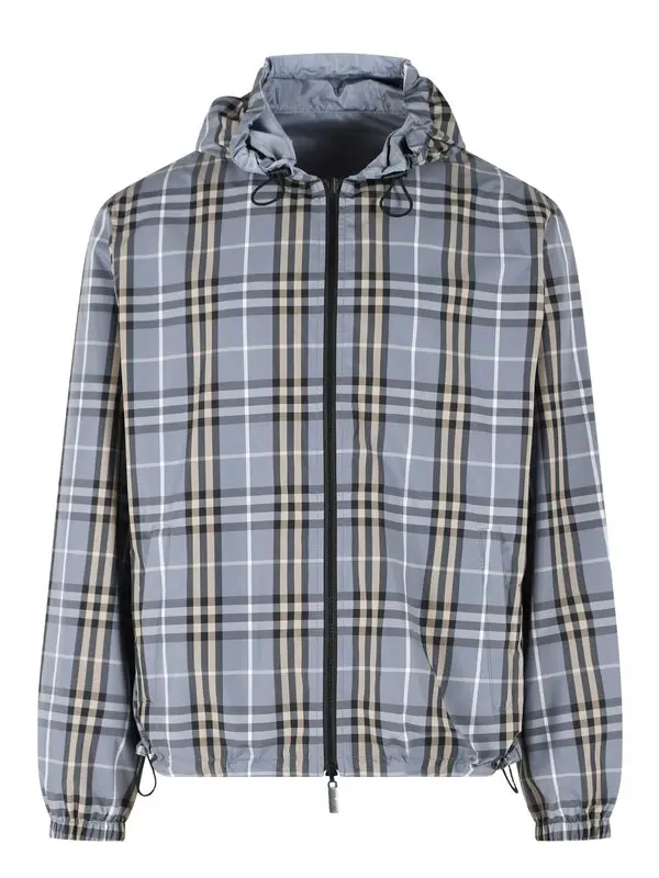 Burberry Newport Check' Reversible Hooded Jacket - Blue