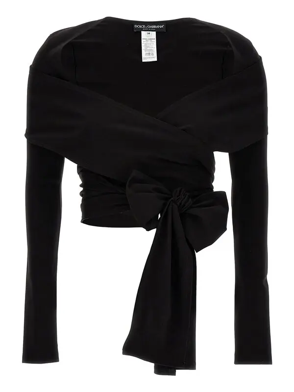Dolce & Gabbana Stretch Fabric Cropped Top With Bow Detail - Black