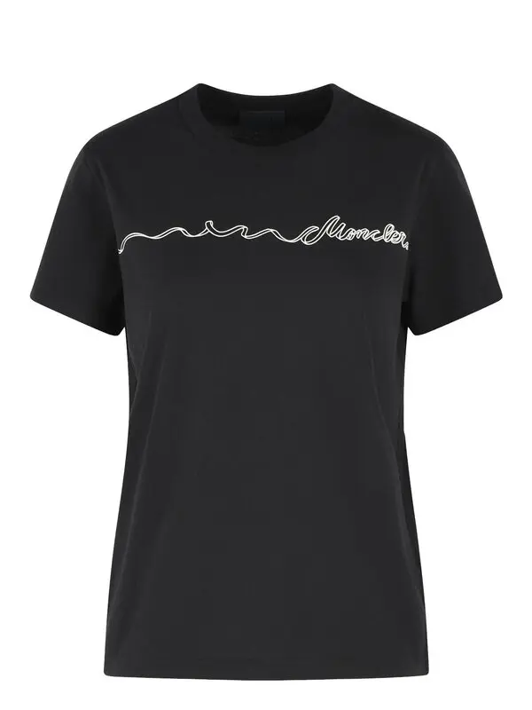 Moncler Cotton T-shirt With Contrast Print And Logo Patch - Black
