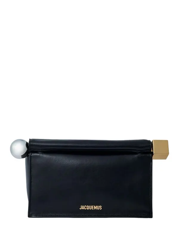 Jacquemus La Pochette Rond Carré Clutch In Smooth Leather With Mismatched Hardware - Black
