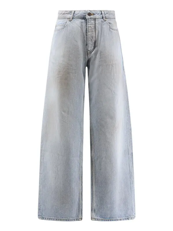 Balenciaga Wide Leg Distressed Jeans - Blue