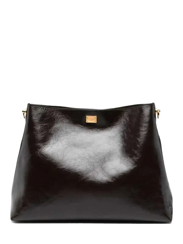 Dolce & Gabbana Shoulder Bag With Logo Plaque - Brown