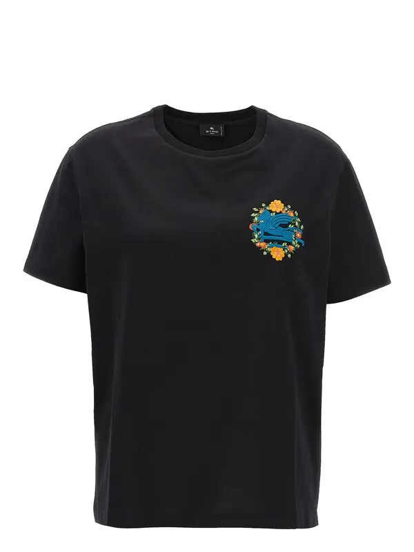 Etro Logo Embroidered Crewneck T-shirt - Black