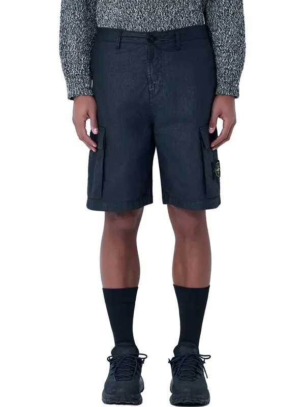 Stone Island Textured Cargo Shorts With Logo Patch - Black