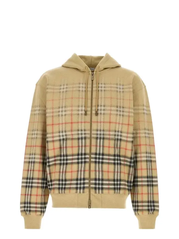 Burberry Beige Cotton Sweatshirt With Checked Pattern - Multicolor