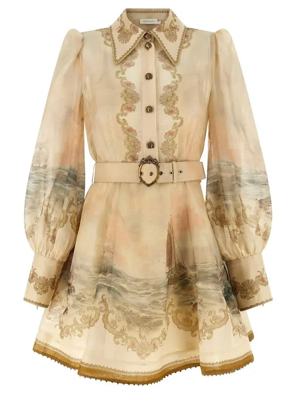 Zimmermann Rebellion Marine Silk And Linen Mini Dress - Cream
