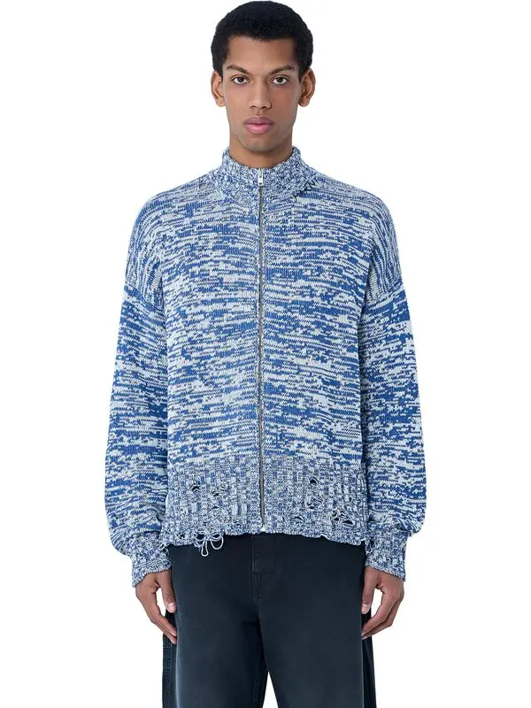 Marni High Neck Zip-up Alpaca And Virgin Wool Blend Cardigan - Blue