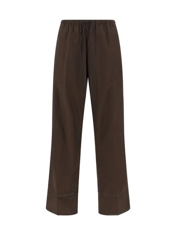 YVES SALOMON Cotton Poplin Pants With Leather Insert - Brown