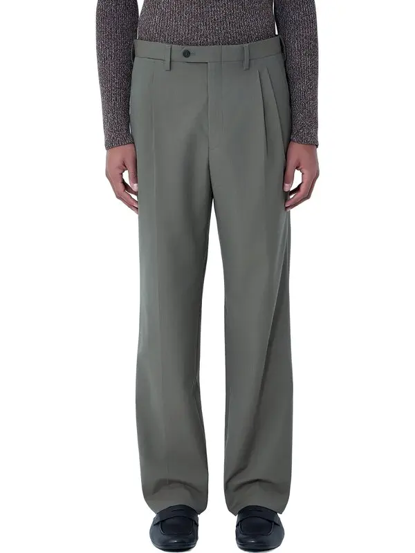 Prada Wide-leg Wool Blend Tailored Trousers - Green