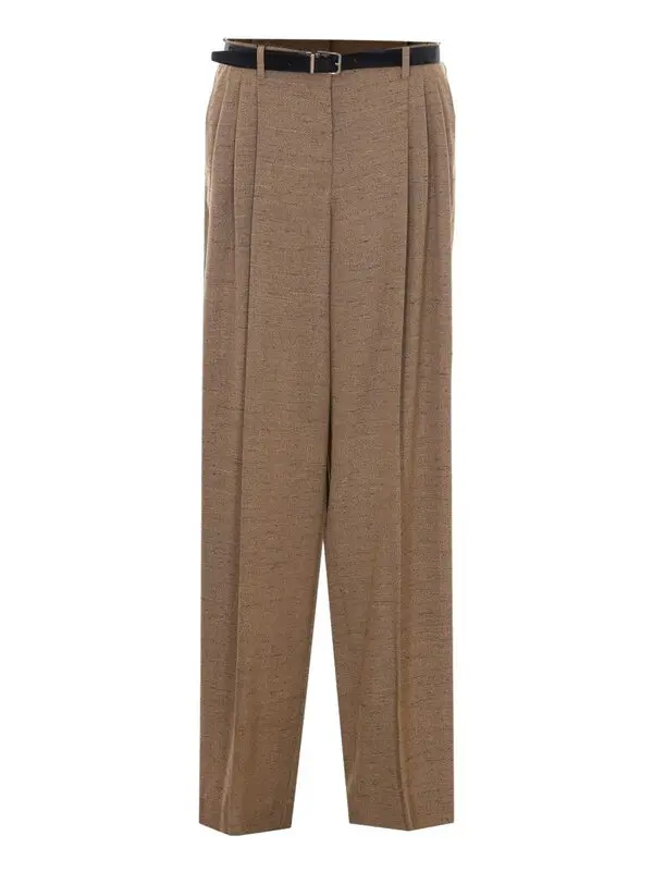 Dolce & Gabbana High-waist Pleated Front Tweed Effect Pants - Brown