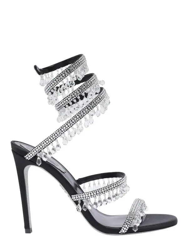 Rene Caovilla Crystal Embellished Ankle Strap Stiletto Sandals - Black