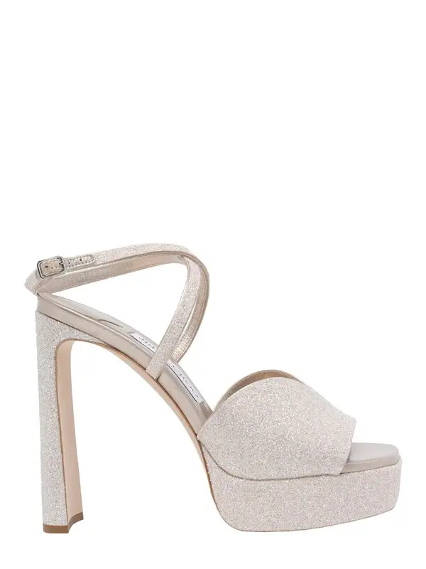 JIMMY CHOO Karli Glittered Fabric Block Heel Sandals - Gold