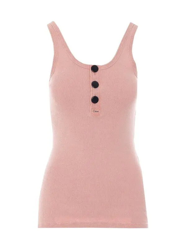 Chloé Slim Henley Tank Top - Pink