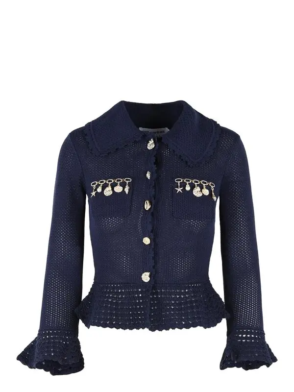 SELF-PORTRAIT Navy Viscose Blend Cardigan - Blue