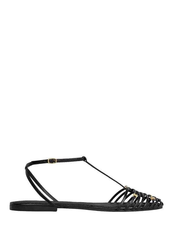 Celine Leather Cage Sandals With Metal Triomphe Logo Detail - Black