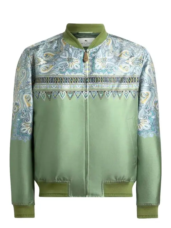 Etro Silk Paisley Print Bomber Jacket - Green