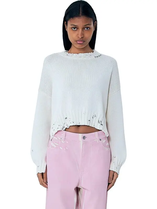 Marni Cable Knit Cropped Sweater With Tie Detail - Multicolor