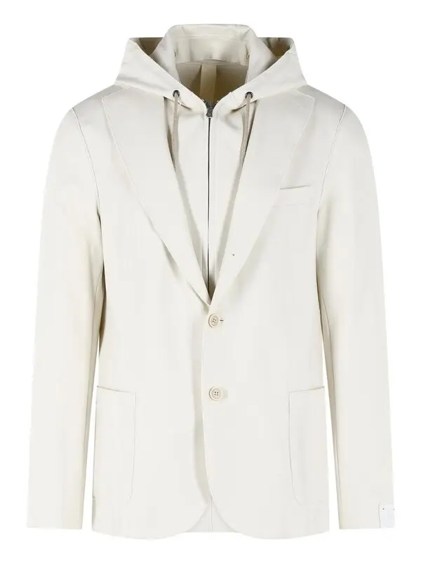 Eleventy Cotton Blend Blazer With Drawstring Hood - Cream
