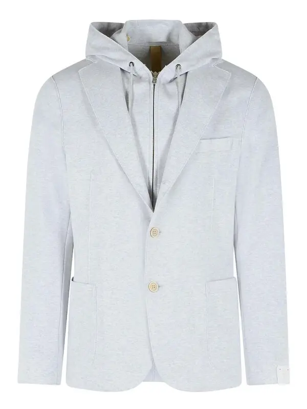 Eleventy Grey Cotton Blend Blazer With Drawstring Hood - Gray